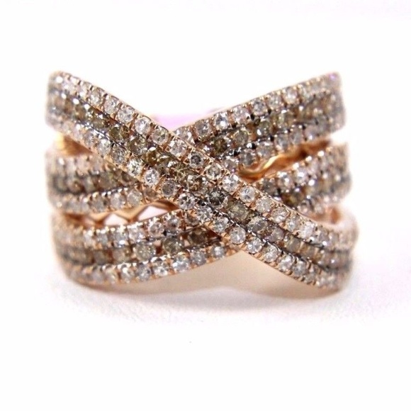 Jewelry | Bypass Criss Cross Diamond Ring Band 14k Rg 218ct | Poshmark